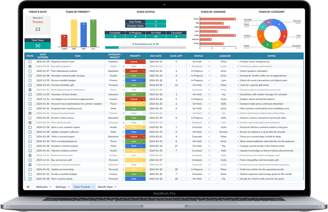 Task Tracker Spreadsheet Template