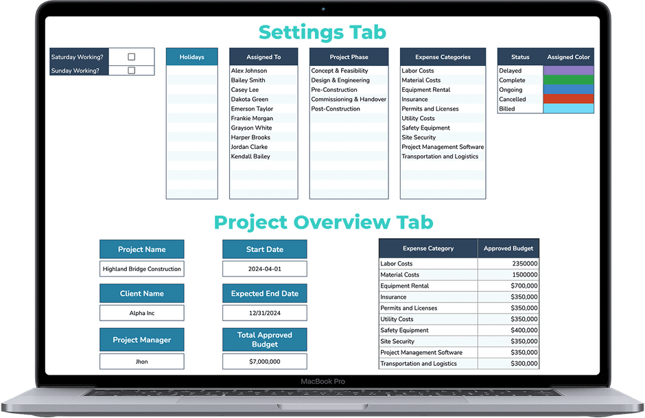 Construction Project Management Spreadsheet Template