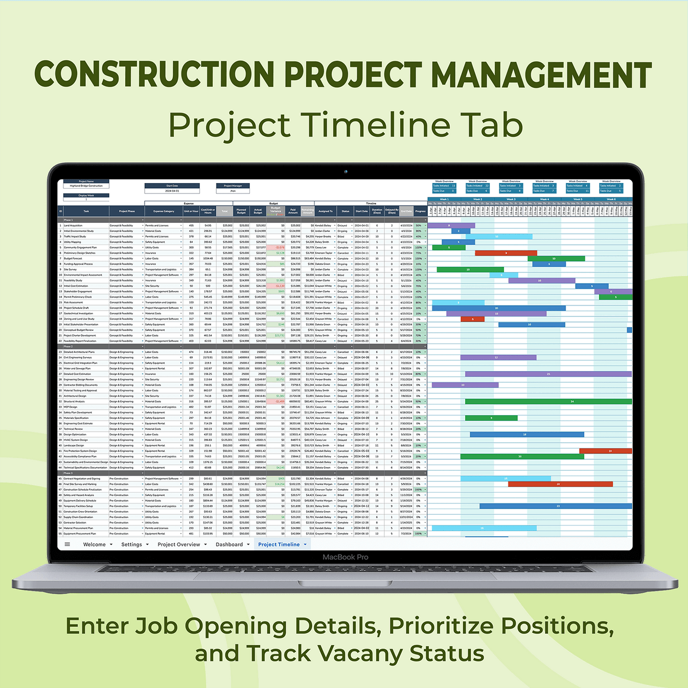 Construction Project Management Spreadsheet Template